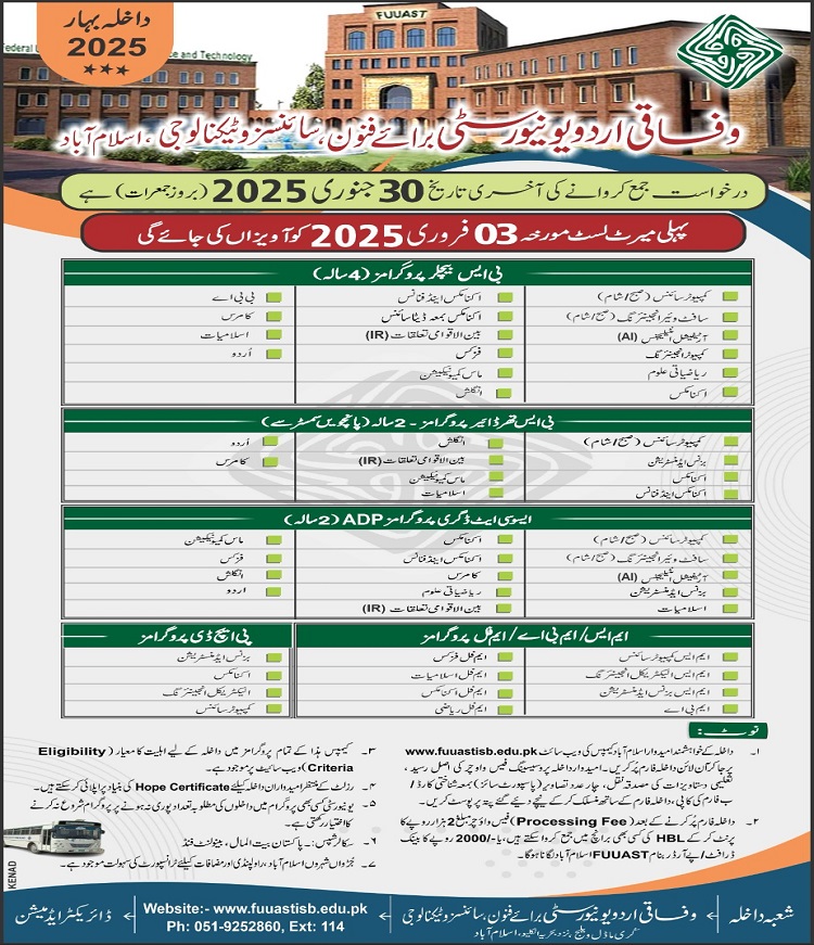 Fuuast Islamabad Logo Advertisement Urdu – FUUAST